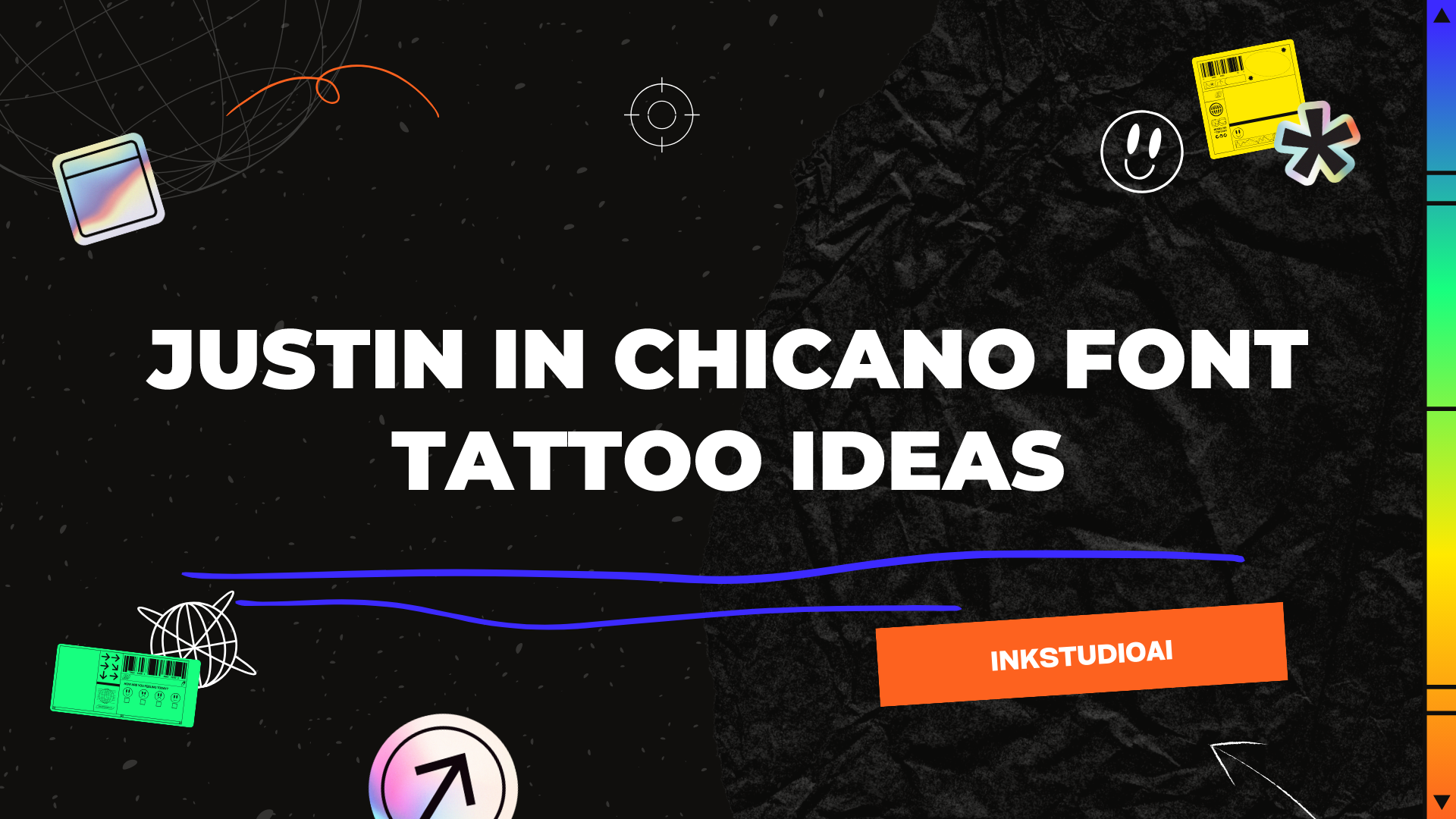 Justin in chicano font tattoo idea - made by Ink Studio AI