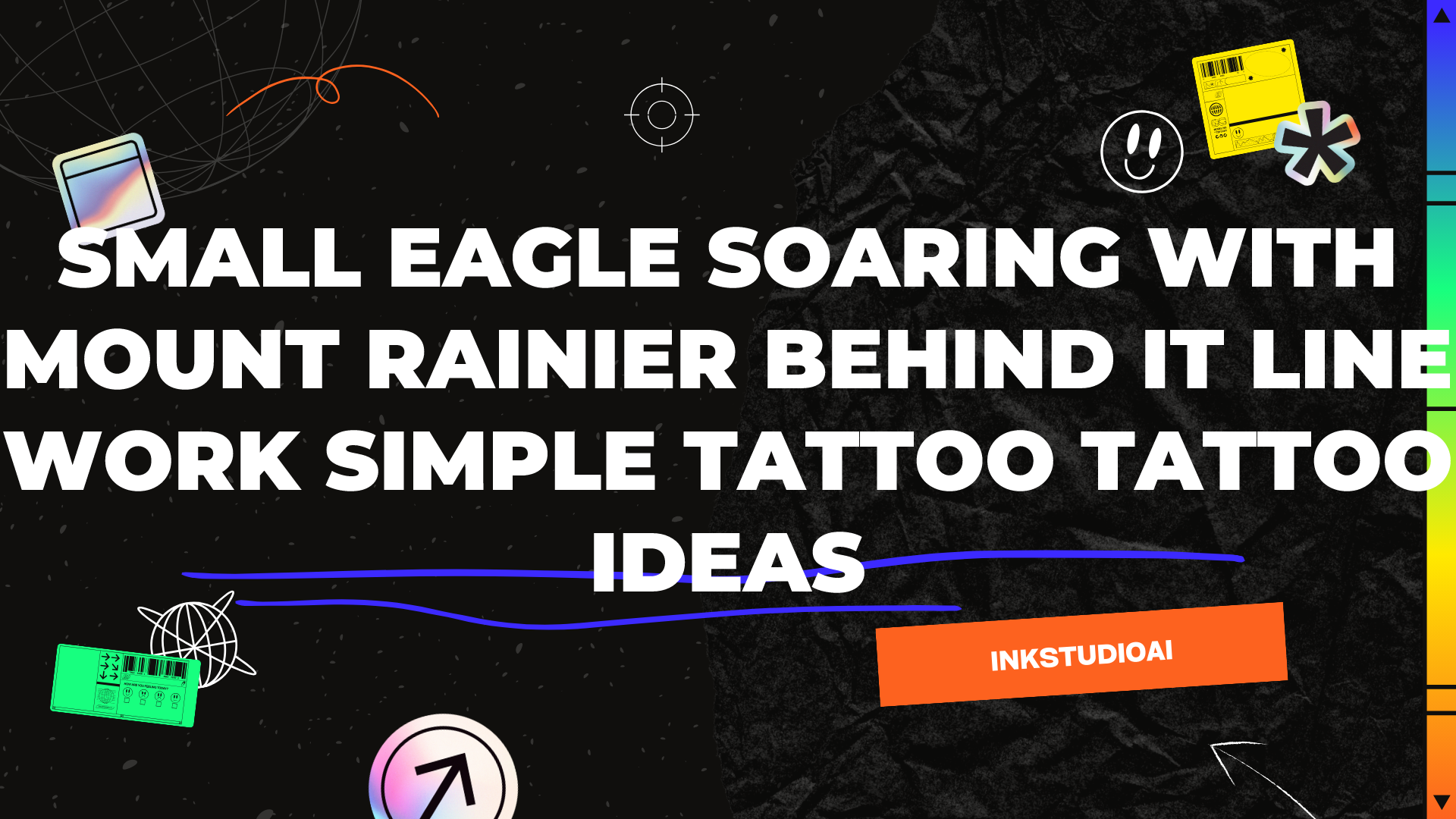Small eagle soaring with mount rainier behind it line work simple ...